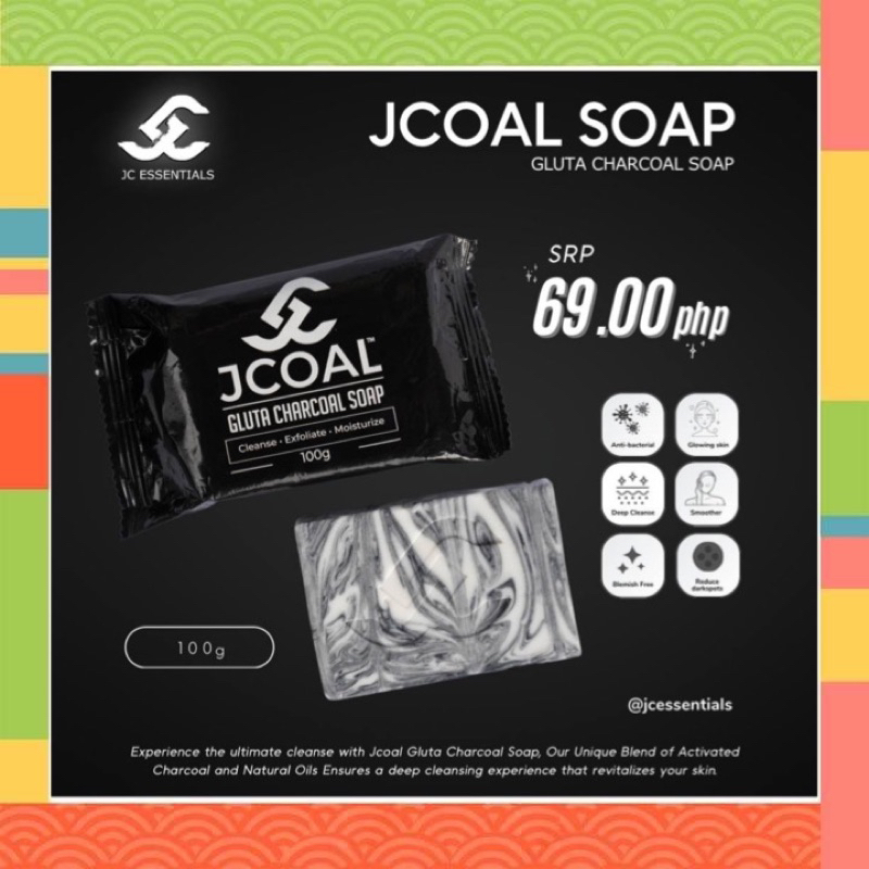 JC Essentials JCoal Gluta Charcoal Soap 100g | Shopee Philippines