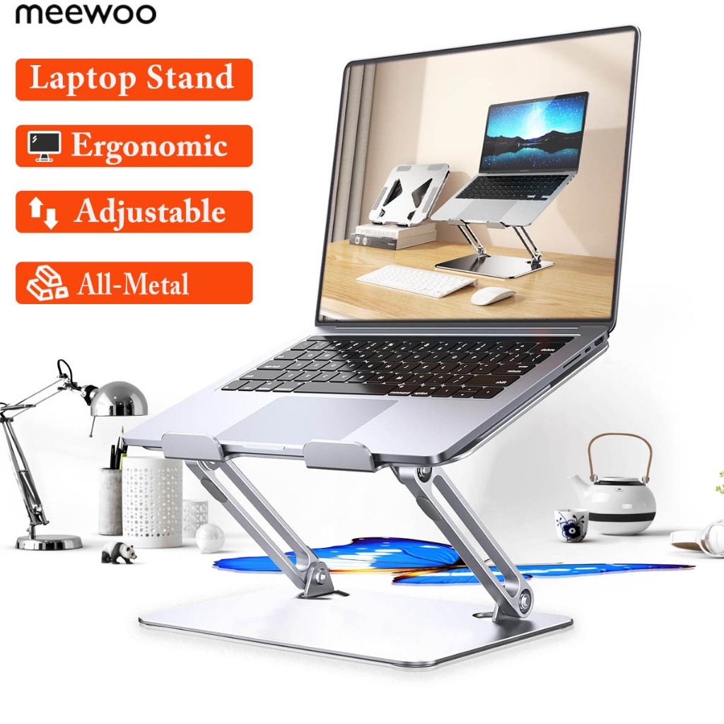 Meewoo Laptop Stand Adjustable Foldable Metal Laptop Riser Ergonomic ...