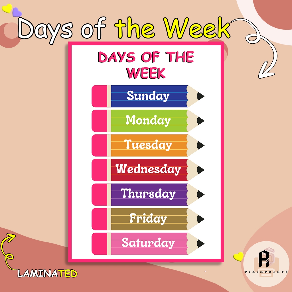 Days Of The Week Chart Learning Materials for Kids (Laminated ...