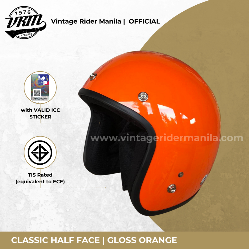 VRM 1976 Classic Gloss Orange Half Face Helmet | Shopee Philippines