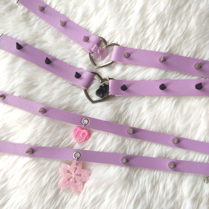 DEVIL CANDY Lavender Leather Spiked Choker cute kawaii goth handmade ...