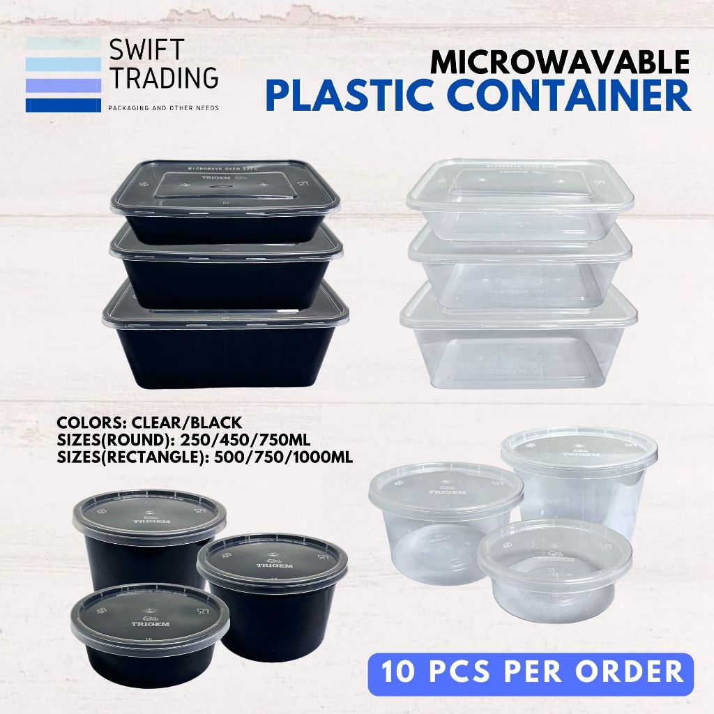 [10 pcs] Black or Clear Microwaveable Plastic Container Round and Rectangle Twin Shape | Shopee ...