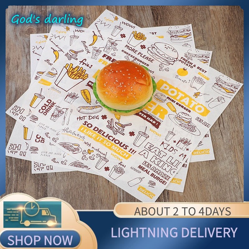 (100pcs) Wax Paper Burger Sandwich Cake Roll Wrapping Paper Greaseproof ...