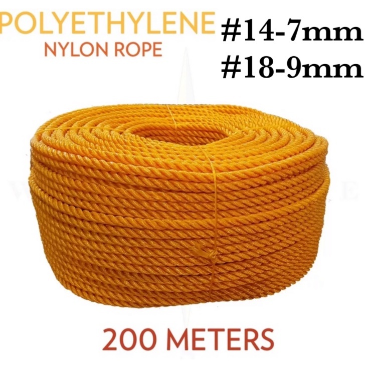 NYLON POLYETHYLENE ROPE #14 - 7mm, #18 - 9mm, (200 METERS) PER ROLL+ ...