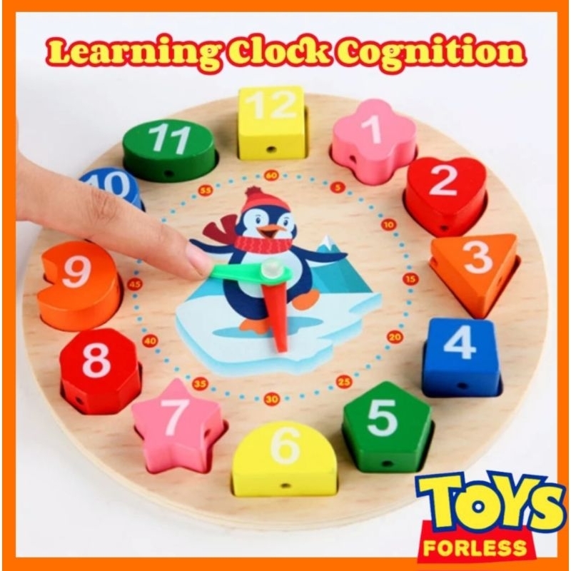 Wooden Puzzle Clock with Lacing Activity Sensory Toy Montessori ...