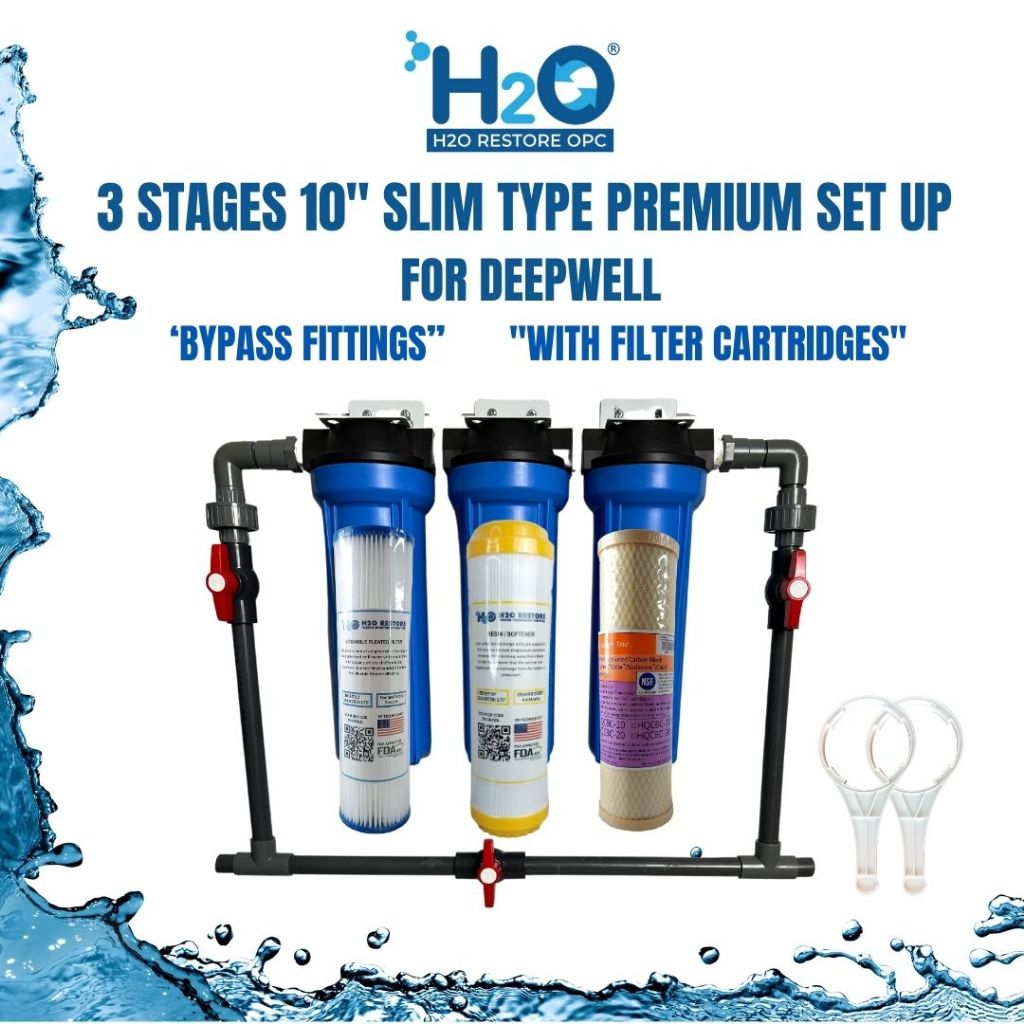 Water Filter 3 Stages 10" Slim Type Premium Set Up for Deepwell with ...
