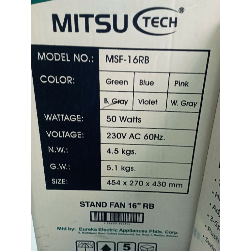 Stand Fan Mitsu Tech Airmax Nova MSF-16RB Brandnew | Shopee Philippines