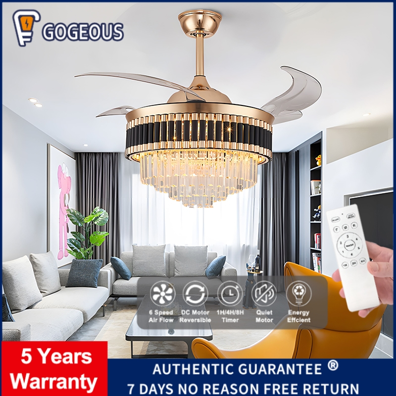 GOGEOUS Ceiling Fan with Light 42 Inch Luxury Crystal Chandelier ...