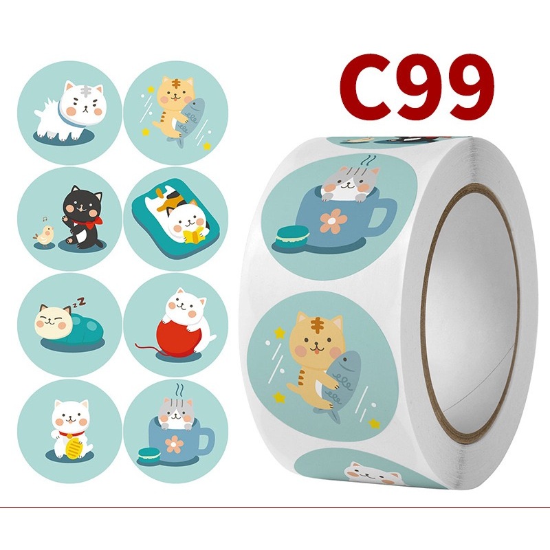 500pcs Cute cat thank you Sticker Tape DIY Tags Packing Decration ...