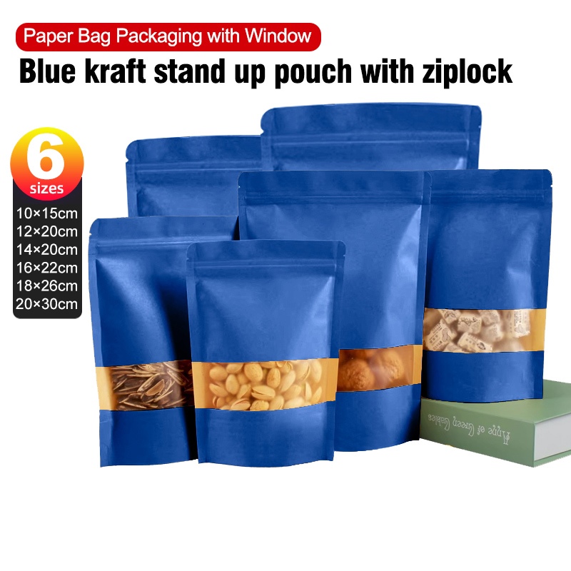 50pcs Makapal Royal Blue Kraft Stand Up Pouch Resealable Pouch ...