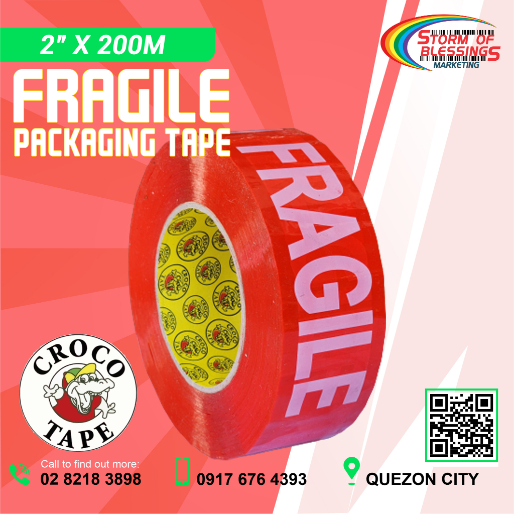 2 Rolls 2 x 200M Red Fragile Packaging Tape | Shopee Philippines