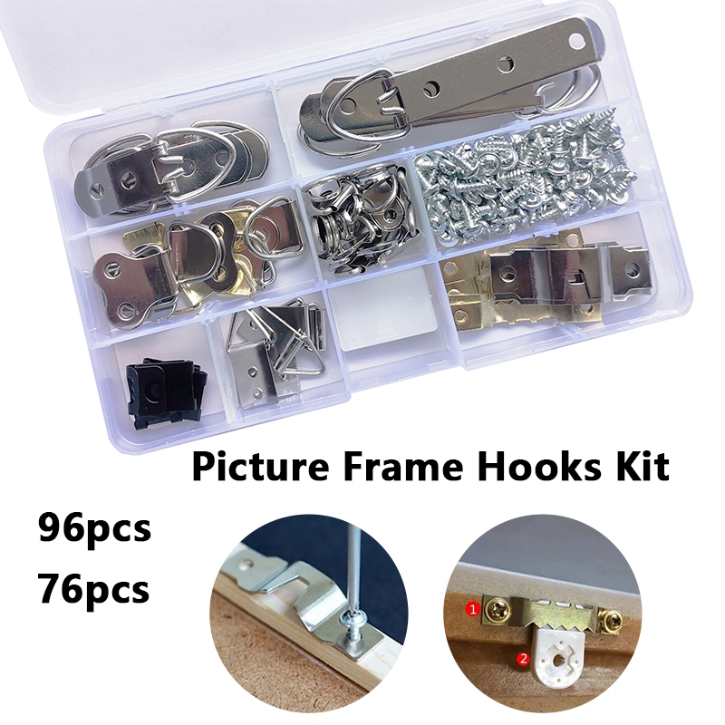 Metal Picture Frame Hooks Kit Photo Frame D Ring Hook Oil Painting ...
