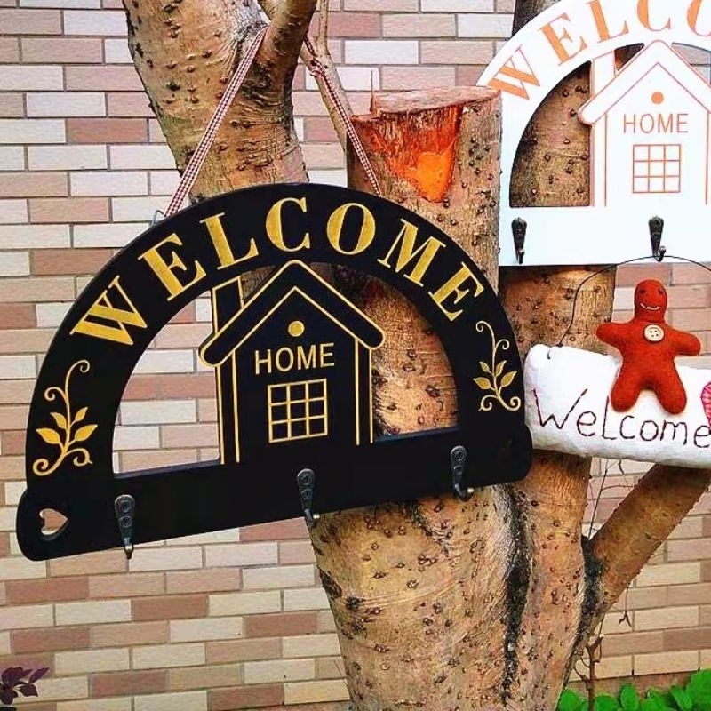 Wooden Key Holder House Shape Welcome Home Key Rack Holder | Shopee ...