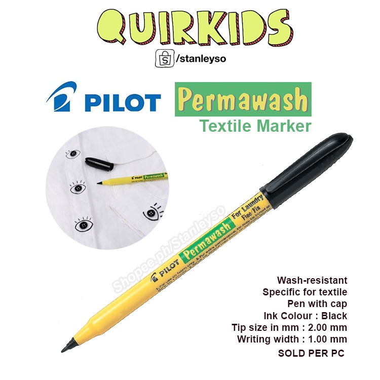 Permawash Pilot Textile Marker Pen Fine Black for Laundry Fabric ...