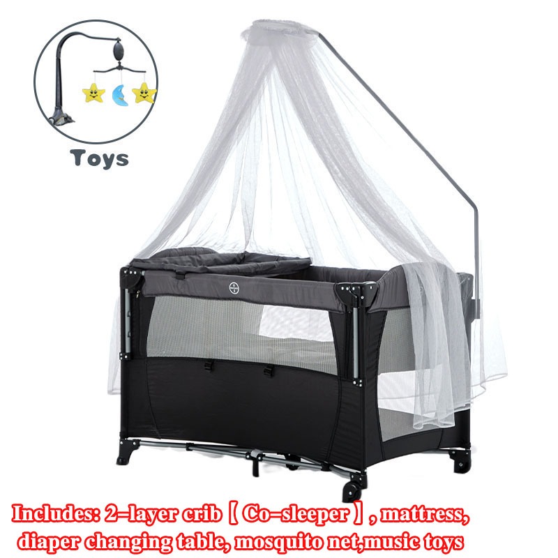 Foldable Baby Crib and Playpen 2 layer (with mosquito net storage bag ...