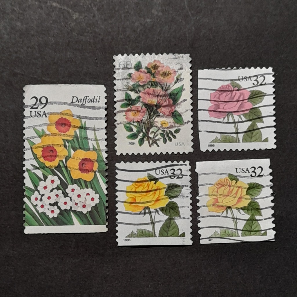 USA Flowers Stamp Set: Daffodil, Garden Botanical, & Yellow & Pink Rose ...