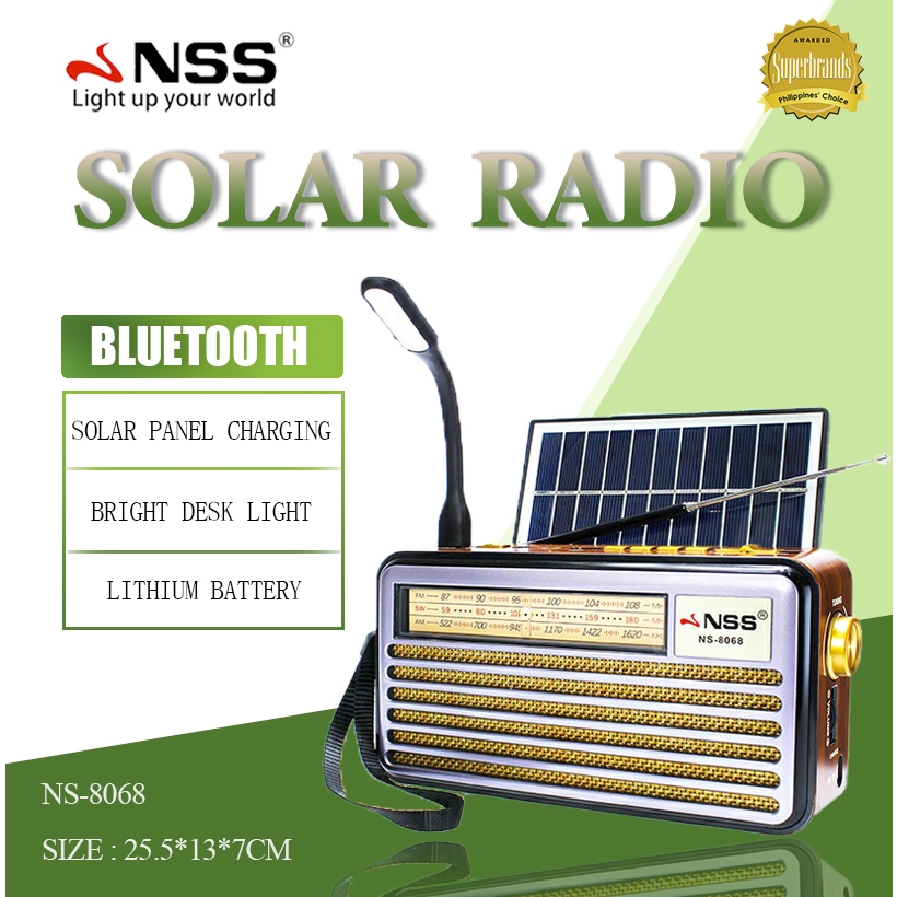 NSS Solar Rechargeable Bluetooth Radio FM/AM/SW TF Multimedia Radio ...