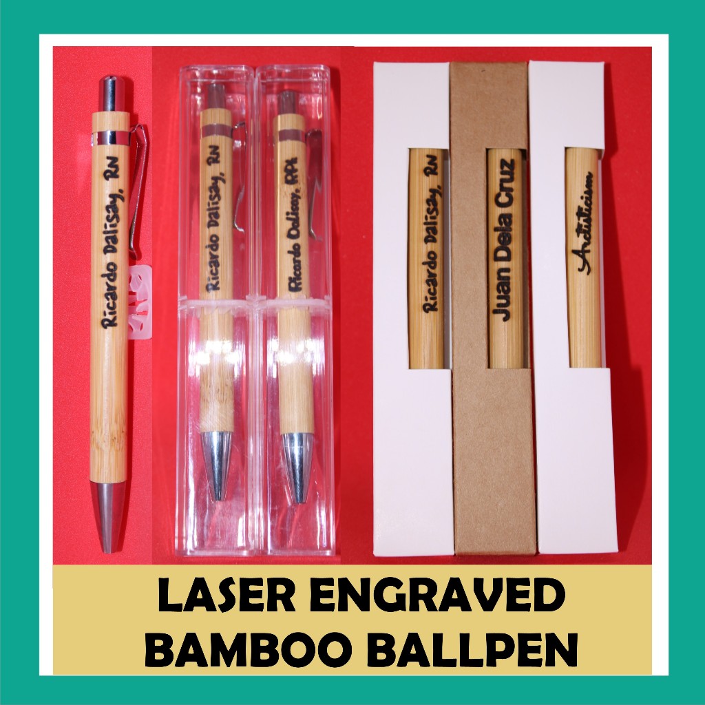 Personalized Laser Engraved Bamboo Ballpen (Black) | Shopee Philippines