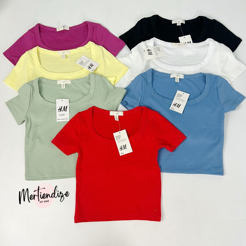 H&M Scoopneck Cotton Crop Top | Shopee Philippines