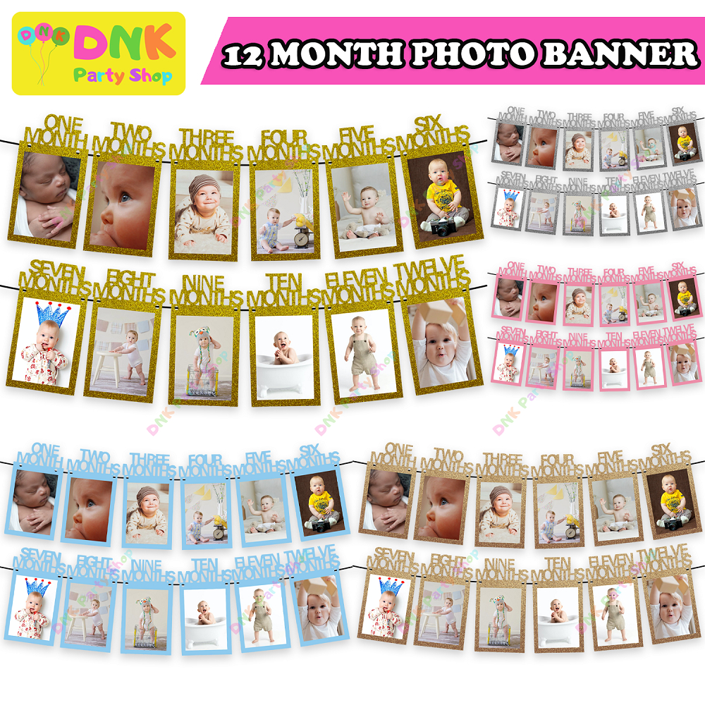 12 Month Baby Photo Banner Glitter Plain First (1st) Happy Birthday ...