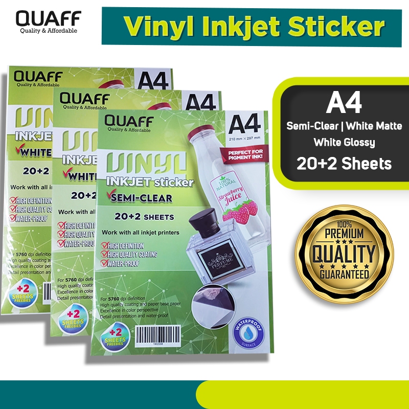 QUAFF Waterproof Semi-clear Transparent Sticker A4 Size (20sheets ...