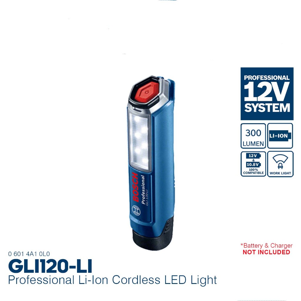 BOSCH Professional Lithium Ion Li-Ion Cordless LED Light GLI 120-LI ...