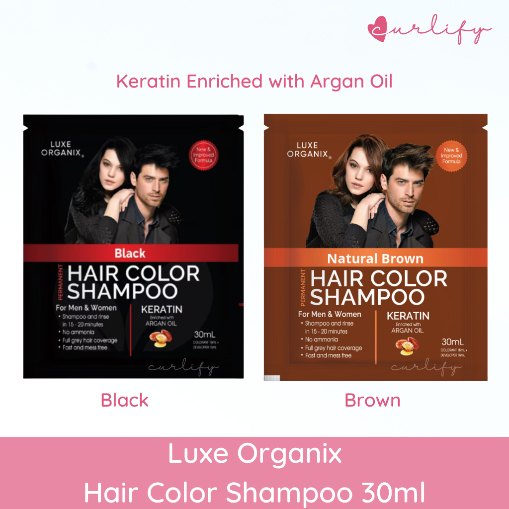 Luxe Organix Hair Color Shampoo Natural Black / Brown 30ml | Shopee ...