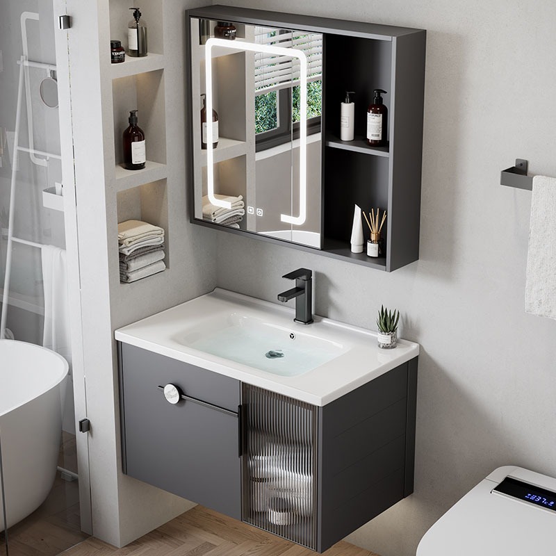 60/80/70CM Aluminum Bathroom Cabinets Set Storage Mirror box with ...