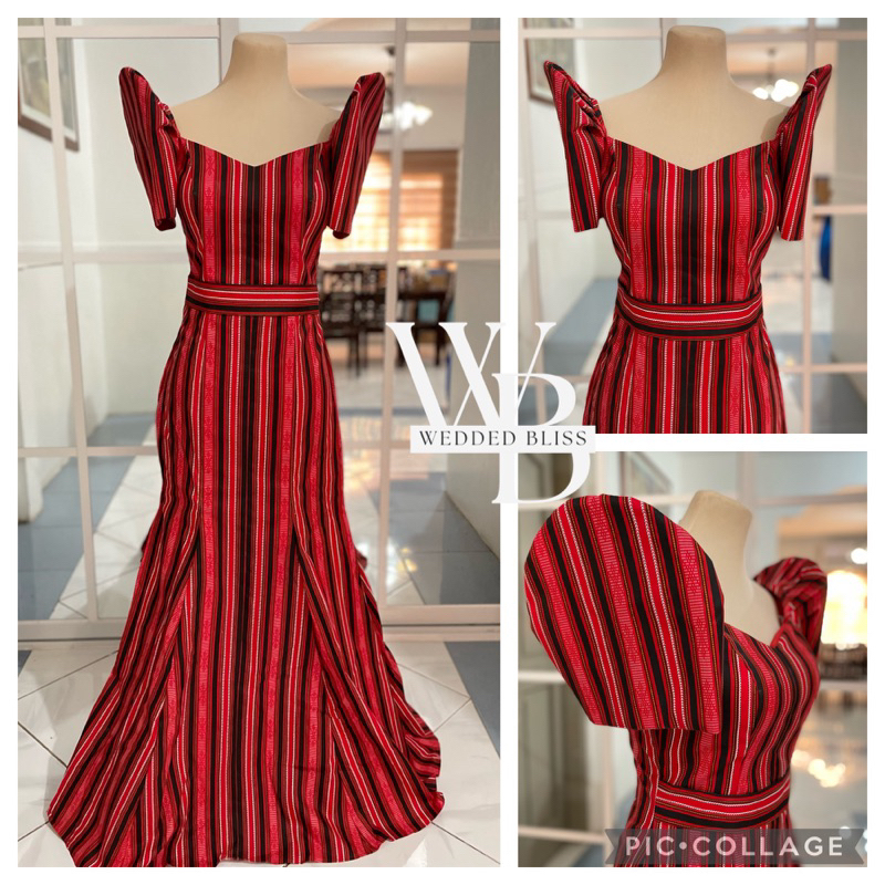 Ethnic Long Gown Modern Filipiniana Dress (Inabel Woven Fabric ...