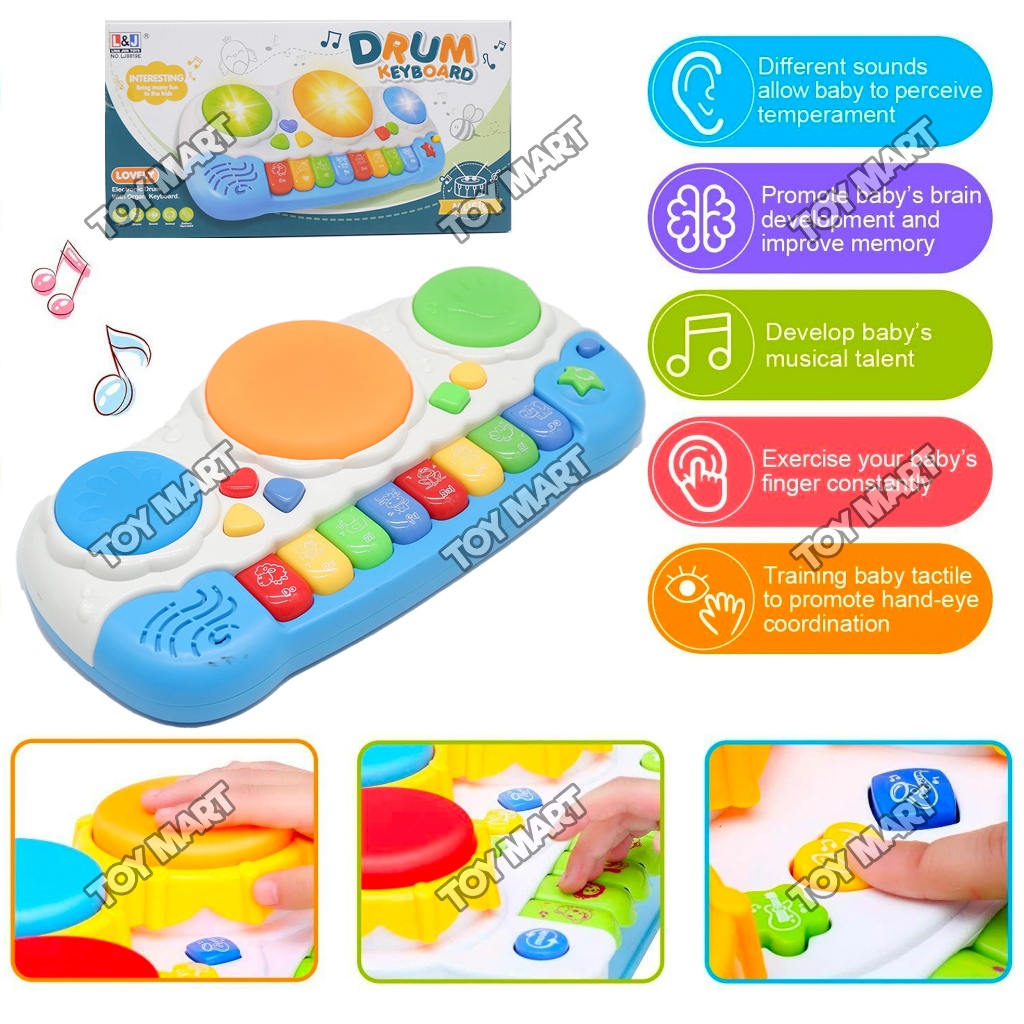Toy Magic Electronic Drum Keyboard Musical Toy with Sounds & Light AA ...