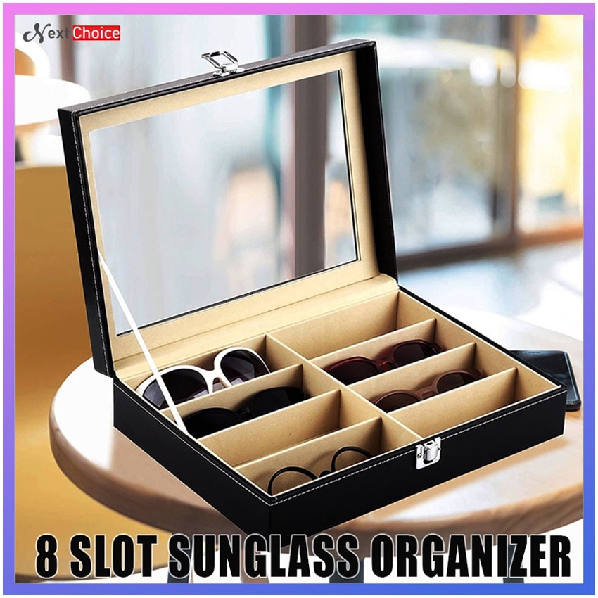 8 Slot Sunglass Organizer Leather Eyeglasses Collector Eyewear Display ...