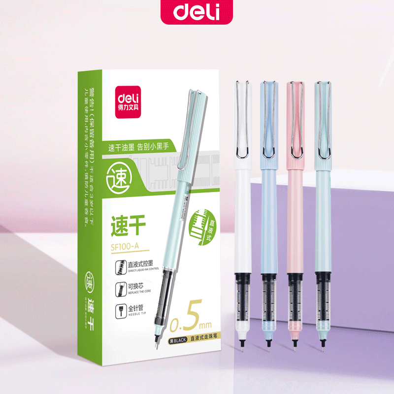 Deli SF100-A Direct Liquid Gel Pen 0.5mm Full Needle Tube Black Refil ...