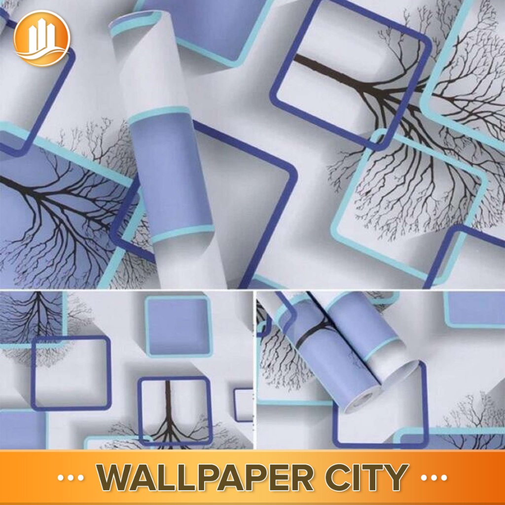 Wallpaper City Pvc Self adhesive Waterproof Blue Box Design Home Decor ...
