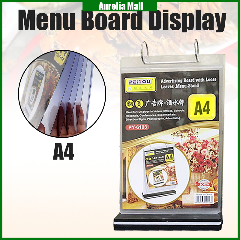 A4 Acrylic Display Turning Page Restaurant Menu Display For Restaurant ...