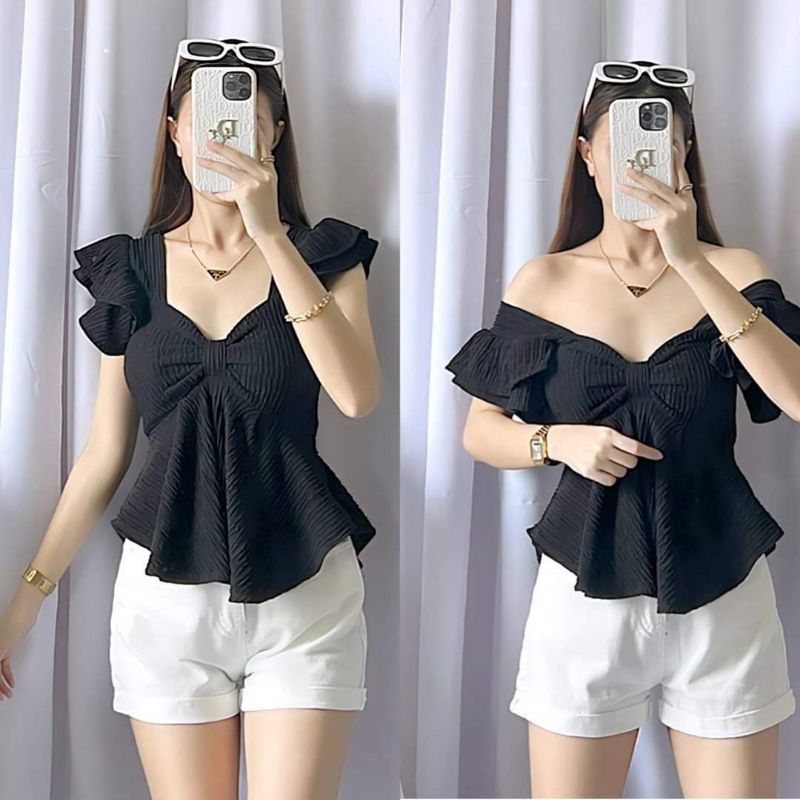 Barbara Sexy Ribbon Raffle Sleeves Peplum Daily Casual Classy | Shopee ...