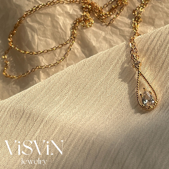 Zircon Tear Shape Design Necklace Women Necklace With Box | Shopee ...