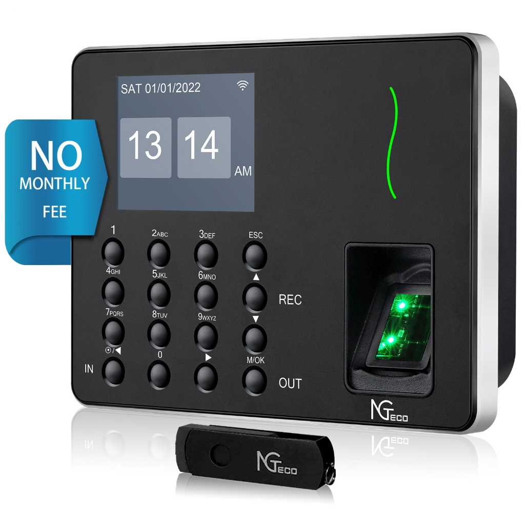 NGTeco W2 Fingerprint Time Attendance Machine WiFi/APP Time Recorder ...