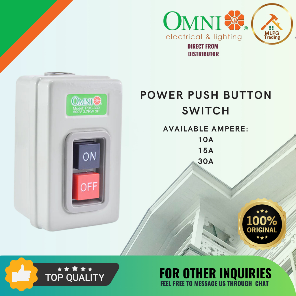 Omni H.D Power Push Button "On-Off" Switch | 10A, 15A, 30A (PBS-310-PK ...