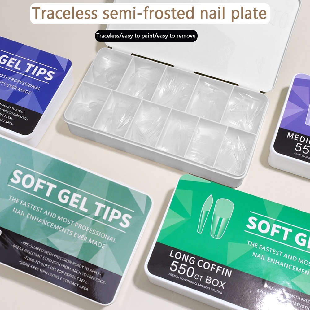 550 Pcs/Set Nail Tips Kit Nail Extensions Clear Gelly Tips Soft Gel ...