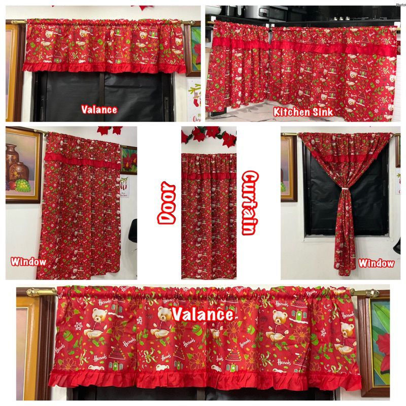 HARRODS RED Christmas Curtain Pamasko Kurtina Matchy Matchy Set Valance ...