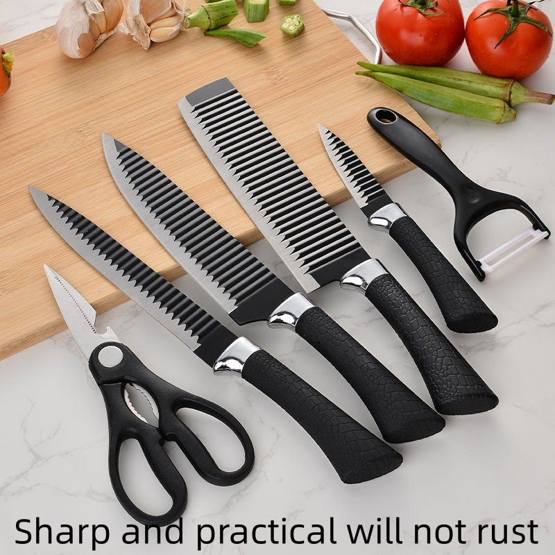 Japanese Knife Set 6PCS Kitchen Knife Set Black Ceramic Stainless Steel ...