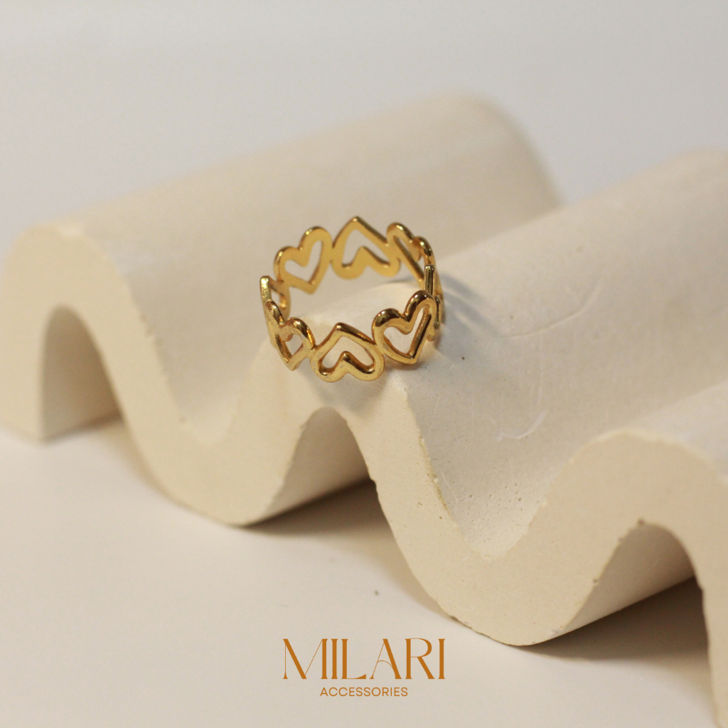Milari 18K Gold Plated Stainless Steel Heart Adjustable Ring | Shopee ...