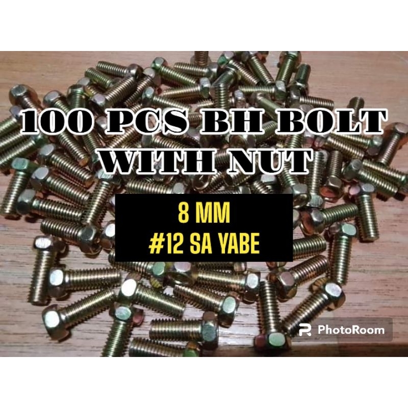 BH BOLT WITH NUT 8MM (#12 SA YABE) 100 PCS | Shopee Philippines