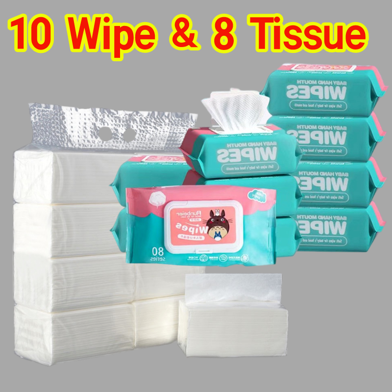 18PCS Combo Unscented 10 packs Wipes 80 sheets Baby Wipes and 8pcs ...