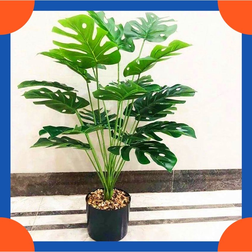 Potted artificial plants green palm leaves monstera home decoration ...