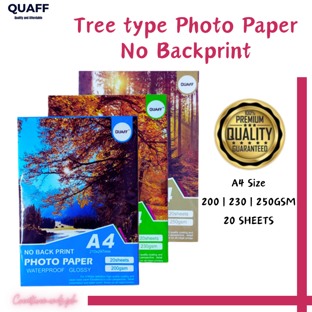 QUAFF Tree Type No Back Print Inkjet Photo Paper Glossy A4 Size 200gsm | 250gsm | 230gsm (20 ...