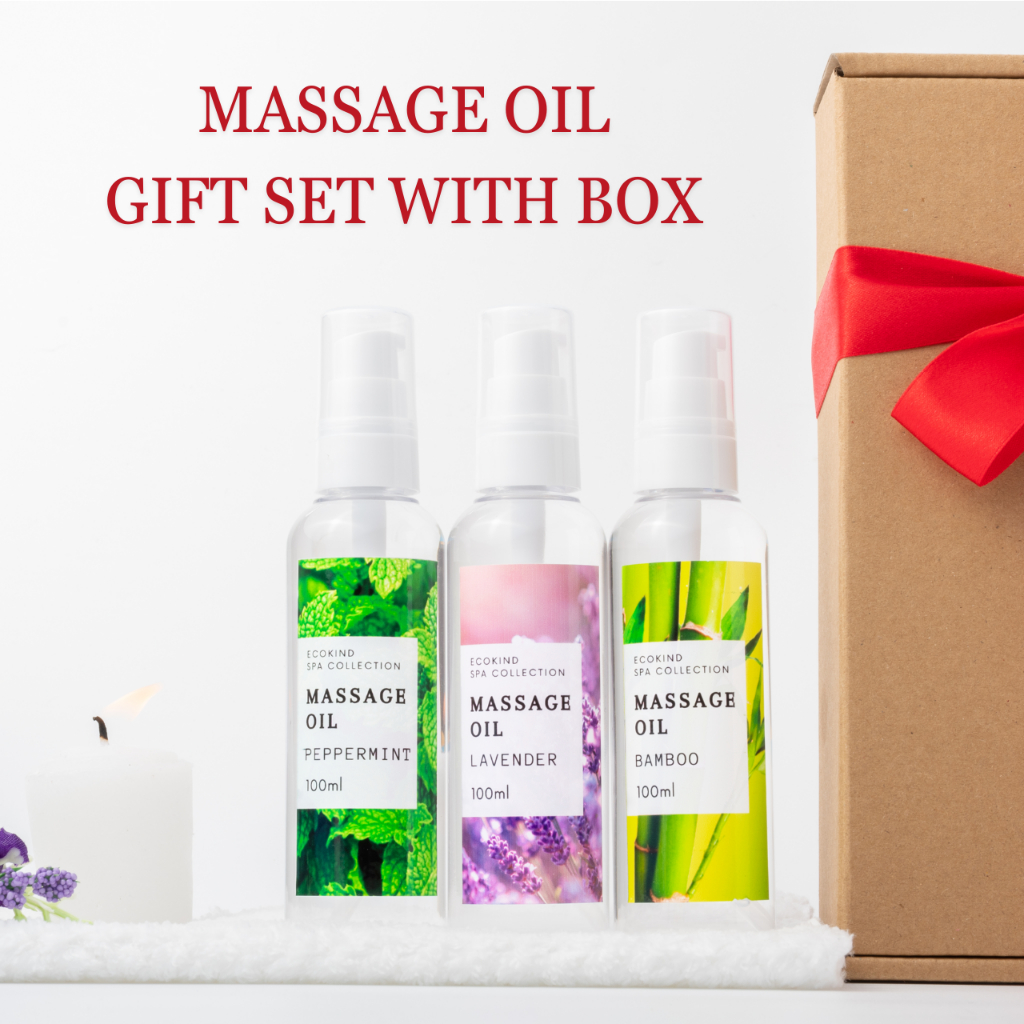 Ecokind Spa Collection Massage Oil Gift Set with Box [Lavender, Bamboo ...