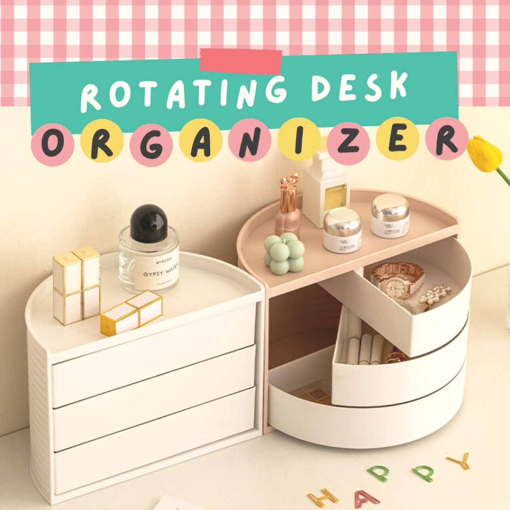 【Noomi】Rotating Desk Organizer Half Moon Rotating Storage Box | Shopee ...