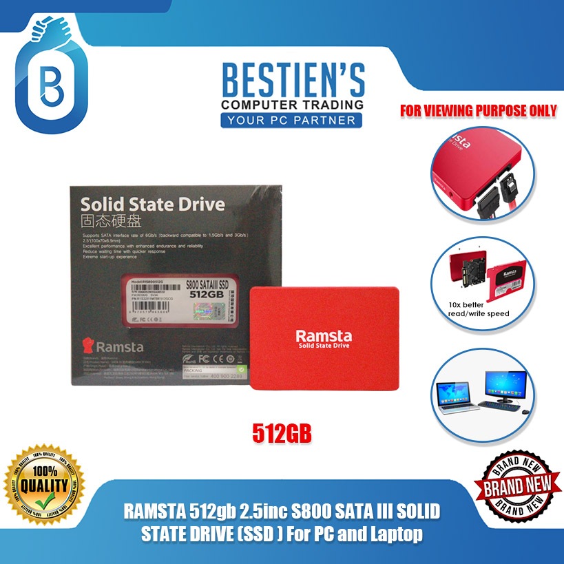 RAMSTA 512gb 2.5inc S800 SATA III SOLID STATE DRIVE (SSD ) For PC and ...