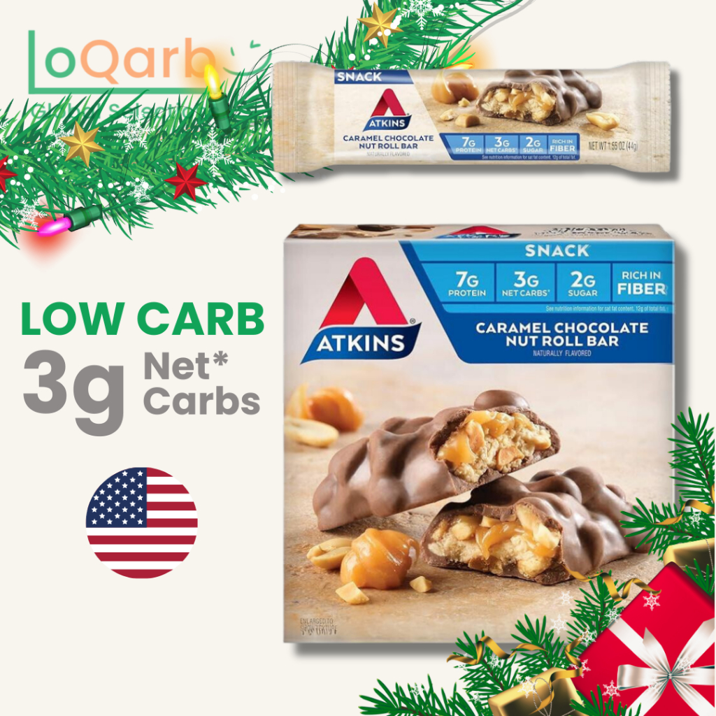 Atkins Caramel Chocolate Nut Roll Bar, 1 Bar, 1.55 oz (44 g) Low Carb ...